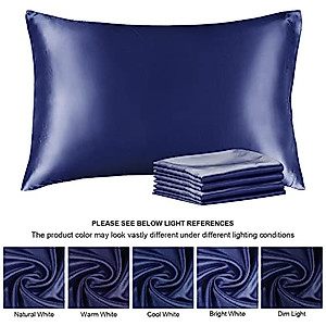 BEDELITE Satin Silk Pillowcase for Hair and Skin, Navy Pillow Cases Standard Size Set of 4 Pack Super Soft Pillow Case with Envelope Closure (20x26 Inches)