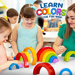 Goody King Wooden Toy Rainbow Stacking Toy - 6 Pcs Montessori Toys for 1 Year Old Educational Toy Preschool Activity Learning Creative Stacking Color Sorting Early Learning Early Development Gift