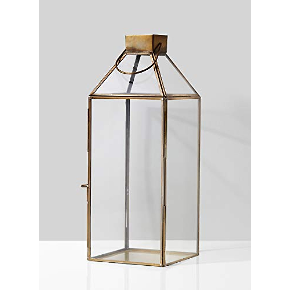 Serene Spaces Living Large Gold Decorative Hurricane Lantern Candle Holder with Glass Panels, 16" Tall