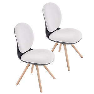 LOVSPATIO Modern Dining Chairs Set of 2, Velvet Shell Upholstered Vanity Chairs with Round seat & Wood Legs for Dining Room, Kitchen, Living Room (White)