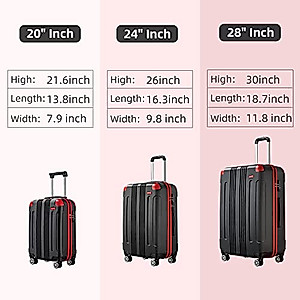 Joyway Luggage 8-Piece Travel Sets, Hardside Suitcase with Spinner Wheels,Checked Suitcase with TSA Locks(24Inch Black&Red)