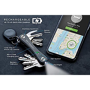 KeySmart Pro- Compact Smart Trackable Key Holder w LED Flashlight & Tile Bluetooth Key Finder Technology, EDC Key Organizer, Other Mini Tools & Accessories for Men, Husband & Dad