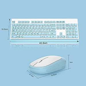 Wireless Keyboard Mouse Combo, MageGee V650 Quiet Full Size 2.4G Ultra-Thin Wireless Keyboard and Mouse Set with Number Pad for Windows, Desktop, Laptop, PC, White Blue