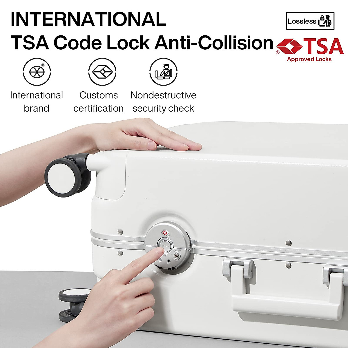 mixi Carry On Luggage 20'' Travel Suitcase Rolling Luggage Aluminum Frame PC Hardside with Spinner Wheels & TSA Lock - Smoke White