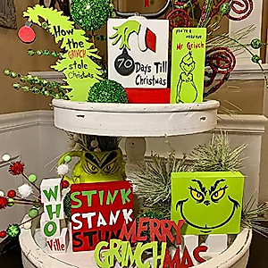 Grinch Tiered Tray Decor,Farmhouse Tiered Tray Decor, Christmas Tiered Tray Decoration,Green Christmas Tree Grinch Wooden Signs Decorations