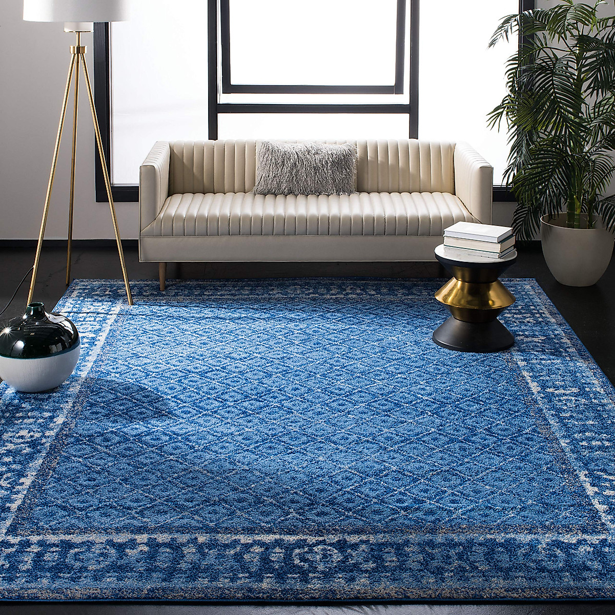 SAFAVIEH Adirondack Collection Area Rug - 9' x 12', Light Blue & Dark Blue, Distressed Design, Non-Shedding & Easy Care, Ideal for High Traffic Areas in Living Room, Bedroom (ADR110F)