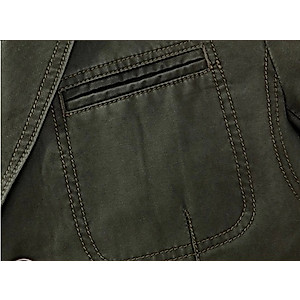 chouyatou Men's Casual Three-Button Stripe Lined Cotton Twill Suit Jacket (Medium, Army Green)