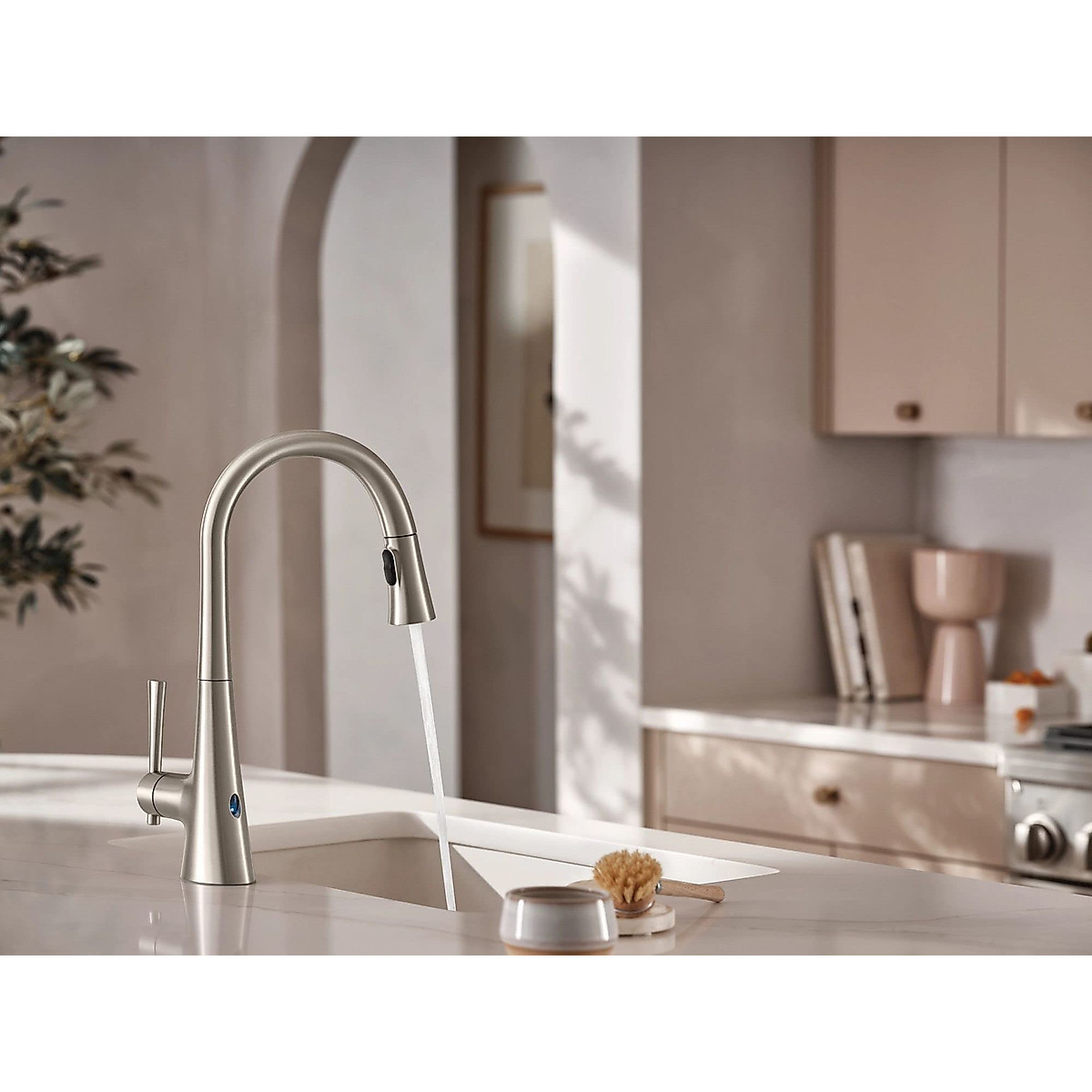 Moen 9126EWSRS Kurv Collection Motionsense Wave Sensor Touchless One Handle High Arc Pulldown Modern Kitchen Faucet Featuring Power Clean, Spot Resist Stainless