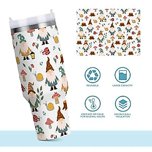 ARGTILDN 30 oz Tumbler Gnome Mushroom Ladybugs Insulated Travel Mug with Handle and Straw Lid Stainless Steel Vacuum Coffee Cup Tea Beverage Container Water Bottles for Car Sports office