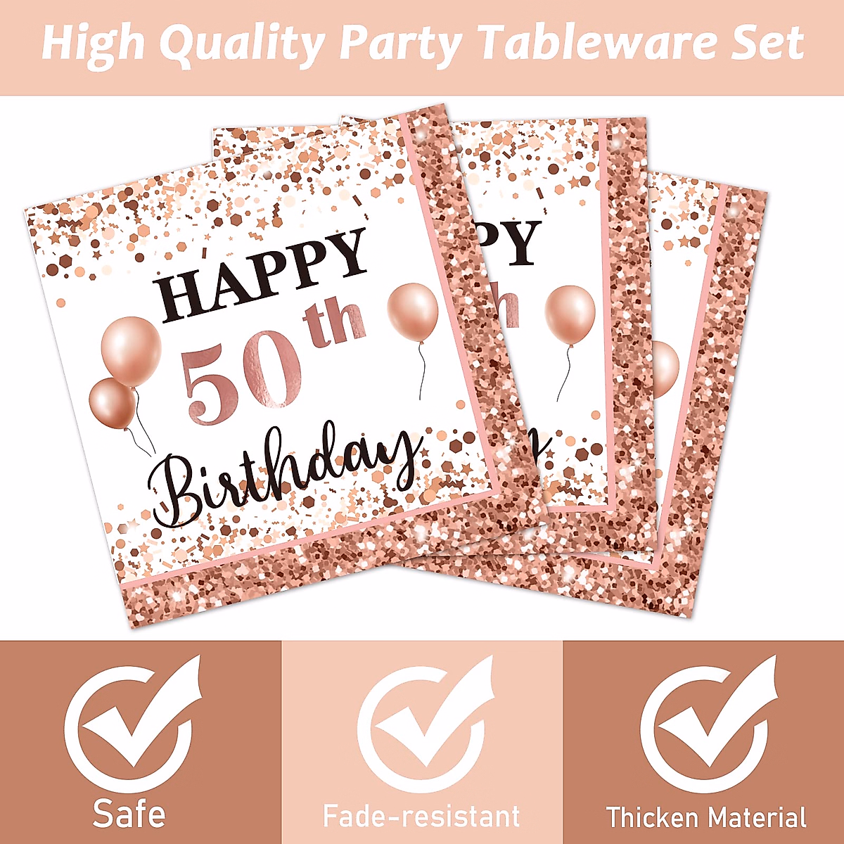 96 Pcs 50 and Fabulous Birthday Party Plates Napkins Tableware Set Rose Gold 50th Birthday Supplies Disposable Dinnerware Fifty Birthday Decoration Favors for Women, 24 Guests
