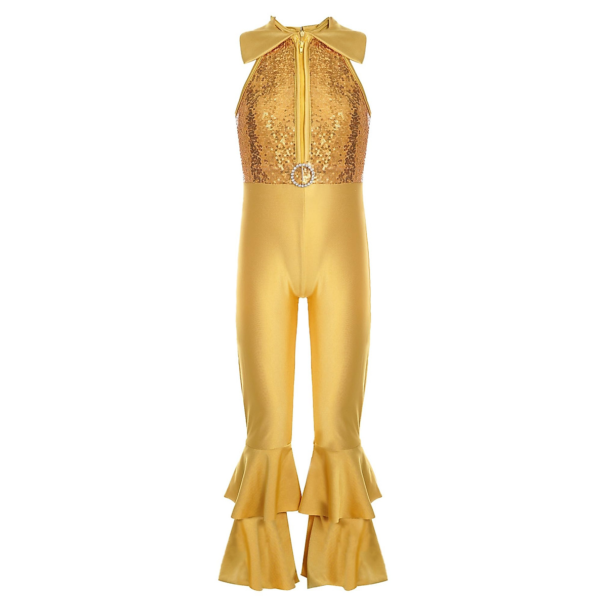 Aislor Girls Sequins Metallic One Piece Full Body Tank Unitard Zipper Back Bodysuit Dance Gymnastics Leotard Jumpsuit Gold 8 Years