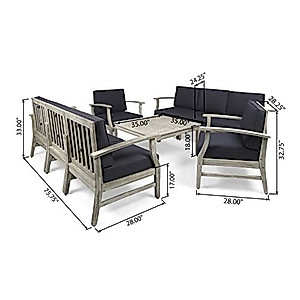Great Deal Furniture Lorelei Outdoor 9 Piece Acacia Wood Sofa Conversational Set, Light Gray and Dark Gray