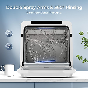 EUHOMY Portable Dishwasher Countertop, 8 Programs Dishwasher with 5L Built-in Water Tank and Drain Hose, Countertop Dishwasher No Hookup with 8 Modes with Self Clean & Baby Care, Dish Washer for RVs