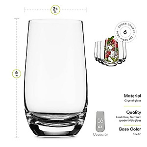 MITBAK 16 - OZ Drinking Glasses (Set of 6) | Glass Cups for, Water, Juice, cocktail,Mixed Drinks | Kitchen Glassware Set, Excellent Gift | Highball Glasses Made In Slovakia