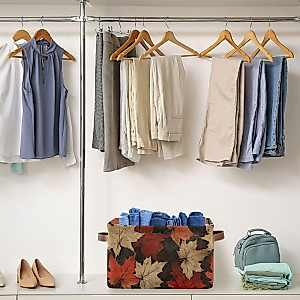 Maple Leaf Storage Basket,Vintage Fall Autumn Large Storage Bin Fabric Collapsible Organizer Bag with Handles 15x11x9.5 inch