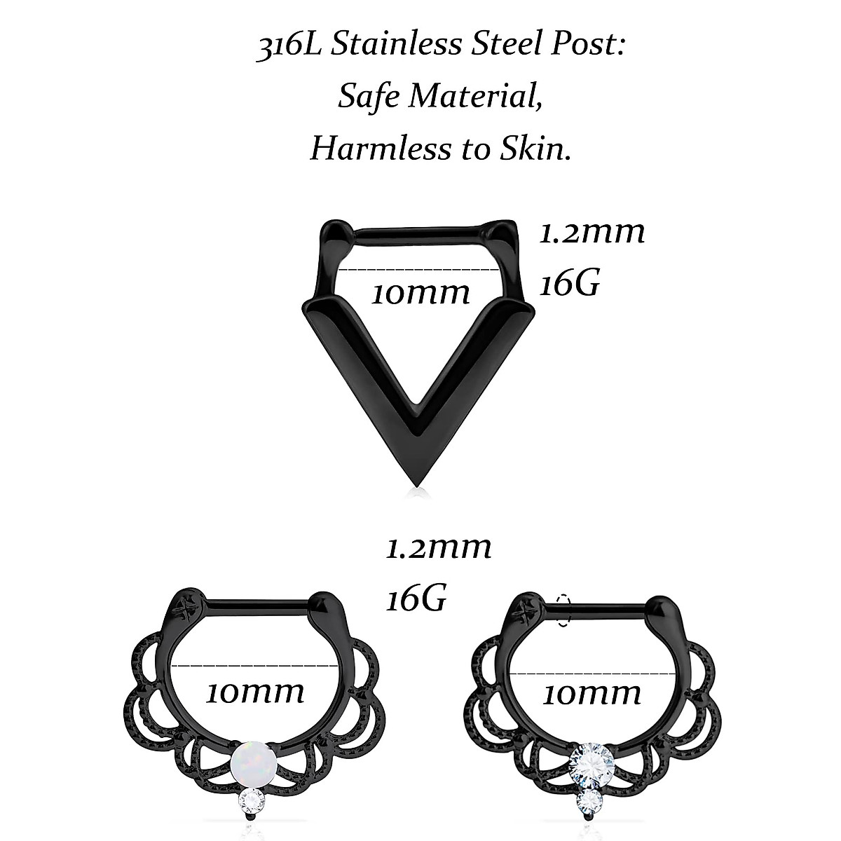 Ylqjksk Surgical Steel septum jewelry 16G helix piercing jewelry daith piercing jewelry smiley piercing jewelry rook piercing jewelry tragus piercing jewelry For Women Men Retainer，Black Tone