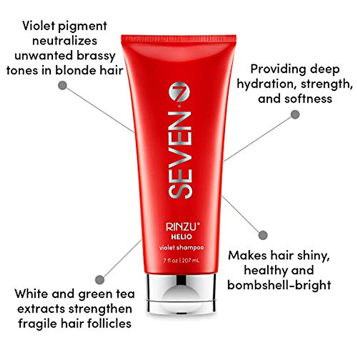 SEVEN Hair Care Rinzu Helio Violet Shampoo for Women & Men with Green Tea & Amino Acid, Purple Shampoo for Blonde Hair & Brassiness, Sulfate + Paraben Free, Cruelty Free, Made in USA, 7 oz