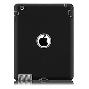 Fingic for iPad 4/3/2 Case - Rugged 3 in 1 Hybrid Heavy Duty Shock-Absorption Scratch-Resistant Protective Case, Gray/Black
