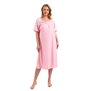 FEREMO 100% Cotton Nightgowns for Women Plus Size Nightgowns Soft Cotton Ladies Nightdress Sleepwear(Pink,4X)