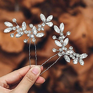 Casdre Crystal Bride Wedding Hair Pins Rhinestone Bridal Hair Pieces Wedding Hair Accessories for Women and Girls (Pack of 2) (A Silver)
