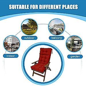 SEAHOME Waterproof Tufted Patio Cushion, Outdoor High Back Chair Pads Rocking Chair Pads, with 4 String Ties, Patio Seat Cushion for Swing Bench Wicker Furniture, Indoor Floor Cushion (red)