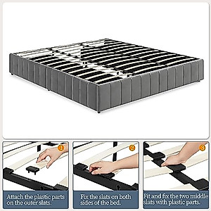 Yaheetech King Bed Frame Upholstered Platform Bed with 4 Storage Drawers, Large Storage Space/Strong Wooden Slats/Non-Slip and Noise-Free/No Fixed Headboard/No Box Spring Needed/Dark Gray King Bed