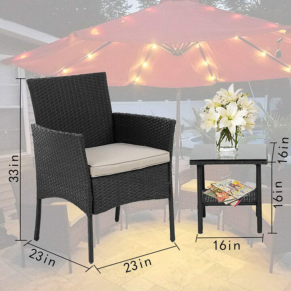 nitipezzo Simple and Elegant Design, Cushions Contemporary Looks, Patio Furniture Sets 3 Pieces Outdoor Bistro Set Rattan Chairs Wicker Conversati