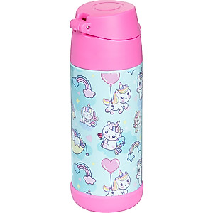 Snug Kids Water Bottle - insulated stainless steel thermos with straw (Girls/Boys) - Unicorn, 500ml