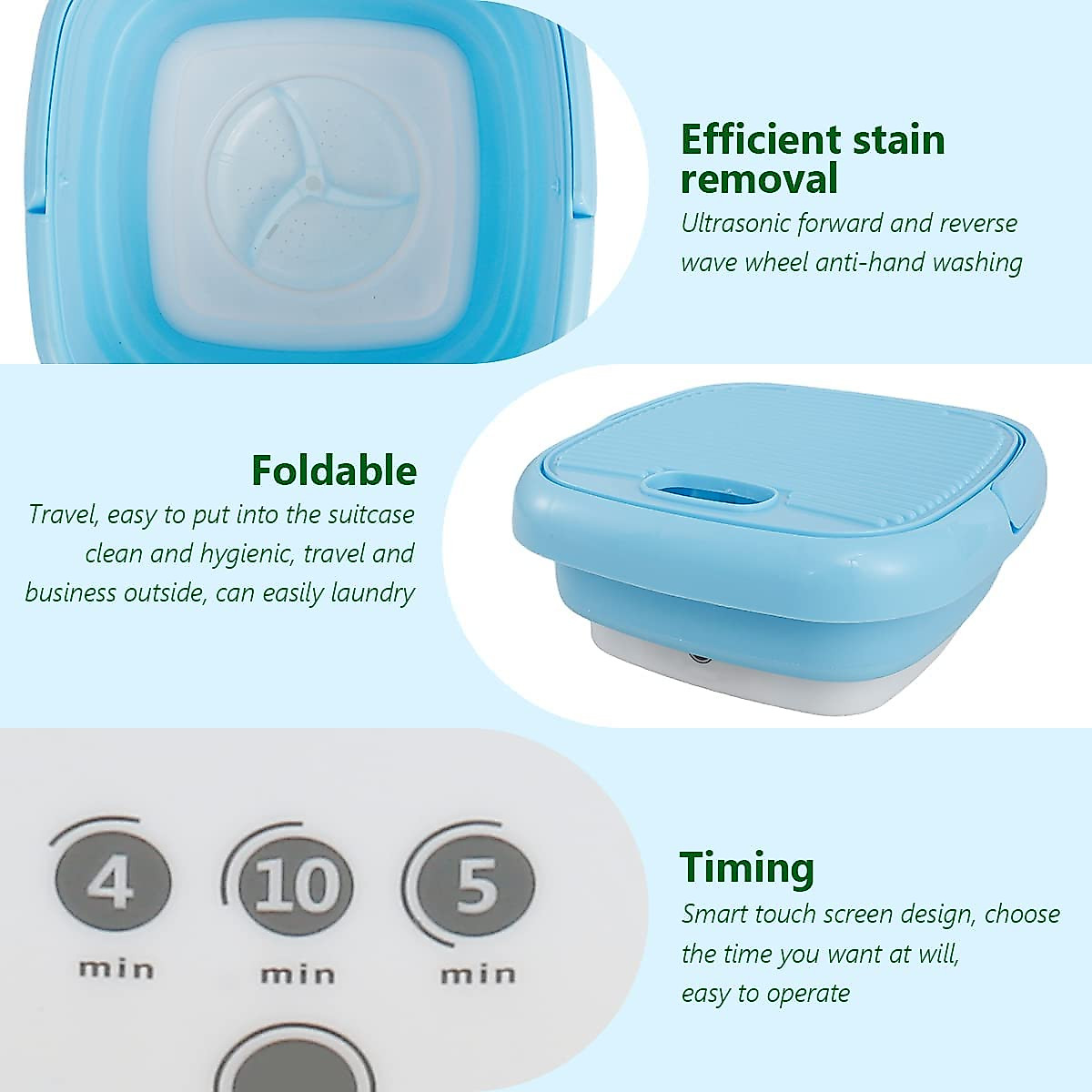Portable Washing Machine, Mini Folding Washer and Dryer Combo,with Small Foldable Drain Basket for Underwear, Socks, Baby Clothes, Travel, Camping, RV, Dorm, Apartment (BLUE)