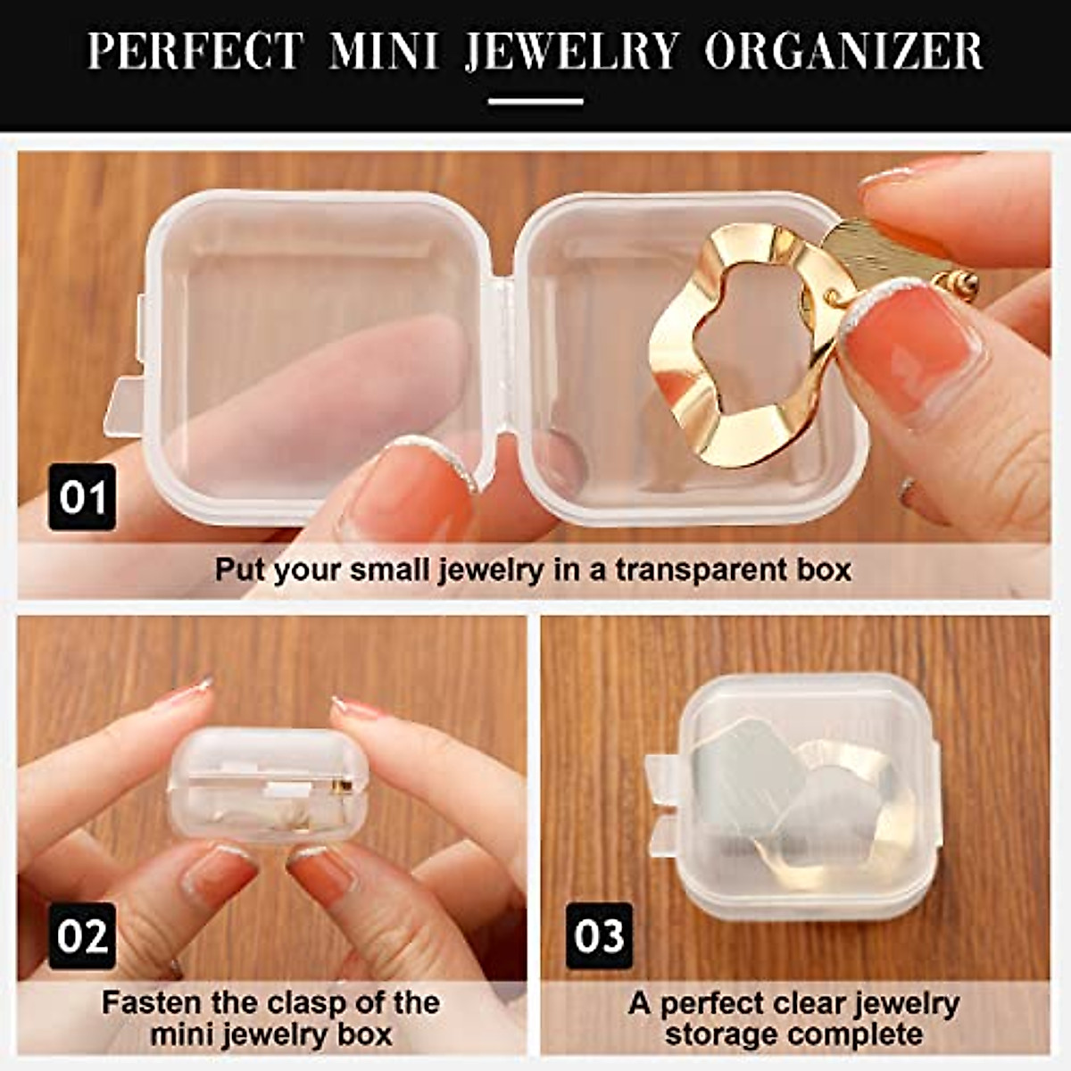 100 Pack Mini Clear Jewelry Box Earring Organizers with Hinged Lid Small Plastic Storage Box for Earrings Chains