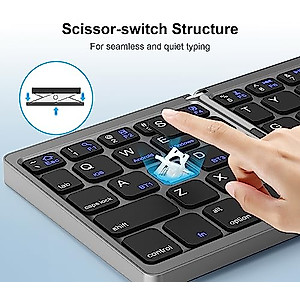 MoKo Foldable Bluetooth Keyboard, Multi-Device Folding Wireless Keyboard with Number Pad, Portable Keyboard for Laptop Tablet Phone, USB-C Rechargeable Travel Keyboard for Windows iOS Android, Gray