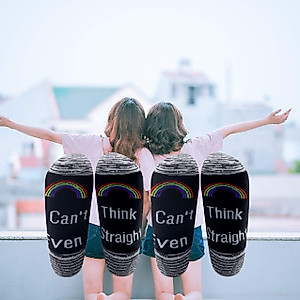 LEVLO Rainbow LGBT Lesbian Gay Pride Socks I Can't Even Think Straight Cotton Socks Birthday Present (2 Pairs/Set-Mid Calf - 1)