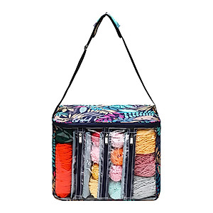 LOOEN Crochet Bag - Mother's Day Gift - Tangle Free Yarn Bag Yarn Storage with Inner Divider, Large Organizer for Crochet Hooks, Knitting Needles Yarn Skeins, Craft Bag Organizer Tote