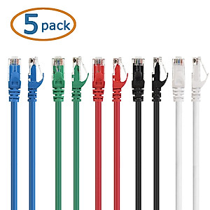 Cable Matters 10Gbps 5-Color Combo Snagless Short Cat 6 Ethernet Cable 5 ft (Cat 6 Cable, Cat6 Cable, Internet Cable, Network Cable)