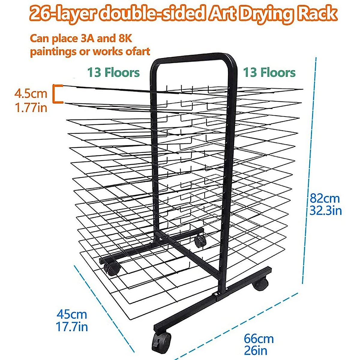 DONGYUE Art Drying Rack, Art Drying Rack for Art Metal Wire Work Display Rack, Art Carts with Wheels for Classroom Art Studios and Home Use. Drying & Print Racks (26 Floors)