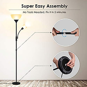 BoostArea Floor Lamp, Standing Lamp, 9W LED Torchiere Floor Lamp with 4W Adjustable Reading Lamp, 3000K Energy-Saving LED Bulbs, 3 Way Switch, 50,000hrs Lifespan, Floor Lamps for Living Room, Office