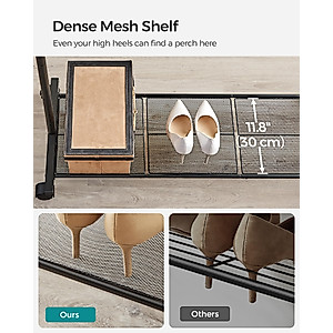 SONGMICS Clothes Rack with Wheels, 35.8 Inch Double-Rod Garment Rack, Clothing Rack for Hanging Clothes, with Dense Mesh Storage Shelf, 44 lb Load Capacity, 2 Brakes, Steel Frame, Black UHSR027B01