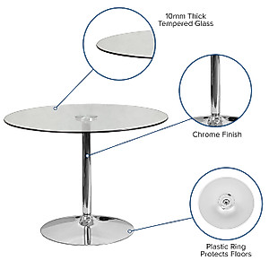 Flash Furniture Hills 39.25'' Round Glass Dining Table with 29''H Chrome Base, Decorative Narrow Round Tempered Glass Cocktail Table, Clear/Silver