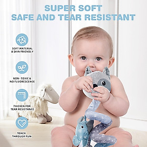 Jollybaby Baby Car Seat Stroller Toys, Plush Activity Hanging Spiral Activity Pram Crib with Music Box, Rattles, Squeaker for Babies Infant Boys Girls(Grey Fox)