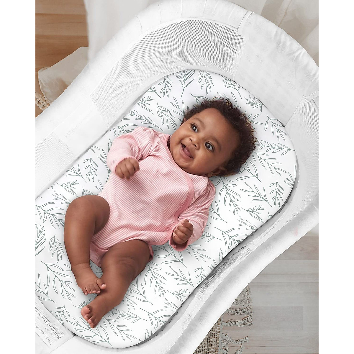 Babebay Bassinet Sheet Fitted for Baby Boy and Girl, Jersey Knit Cotton for Natural Comfort Fitted for Oval, Hourglass and Rectangular Mattress, Soft and Safe, 2 Pack (Sage Green)