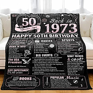KERAOO 50 Years Ago 50th Birthday Wedding Anniversary Throw Blanket, Perfect 1973 Birthday Gifts Ideas for Wife Husband Mom Dad Friends,Rose Gold Back in 1973 50th Birthday Gifts