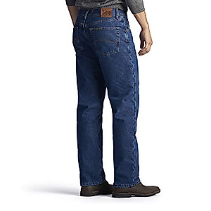 Lee Men's Flannel Relaxed-Fit Straight-Leg Jeans, Dark Wash-Fleece Lined, 36W x 30L