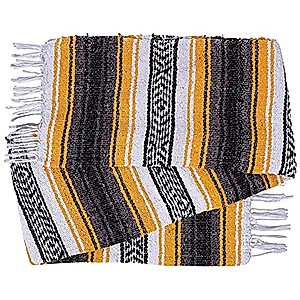 DWC Authentic Mexican Yellow Blanket -Yoga Matt - Falsa - Serape - Camping, Picnic, Beach Blanket, Bedding, Car Blanket, Saddle Blanket, Soft Woven Home Decor (Yellow Color), 71 x 57 in