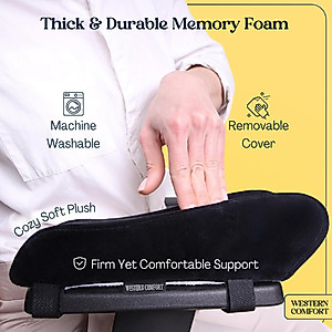 WESTERN COMFORT Thick Memory Foam Chair Armrest Pads - Desk Chair Arm Pads - Office Chair Arm Pads - Arm Rest Pillow - Armrest Pads for Office Chair - Gaming Chair Arm Pads - Set of 2