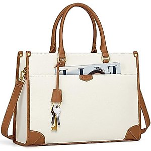 NUBILY Laptop Bag for Women 15.6 inch Lightweight Canvas Tote Waterproof Work Shoulder Bags Large Capacity Computer Professional Office Business Briefcase Casual Handbag Travel College, Brown