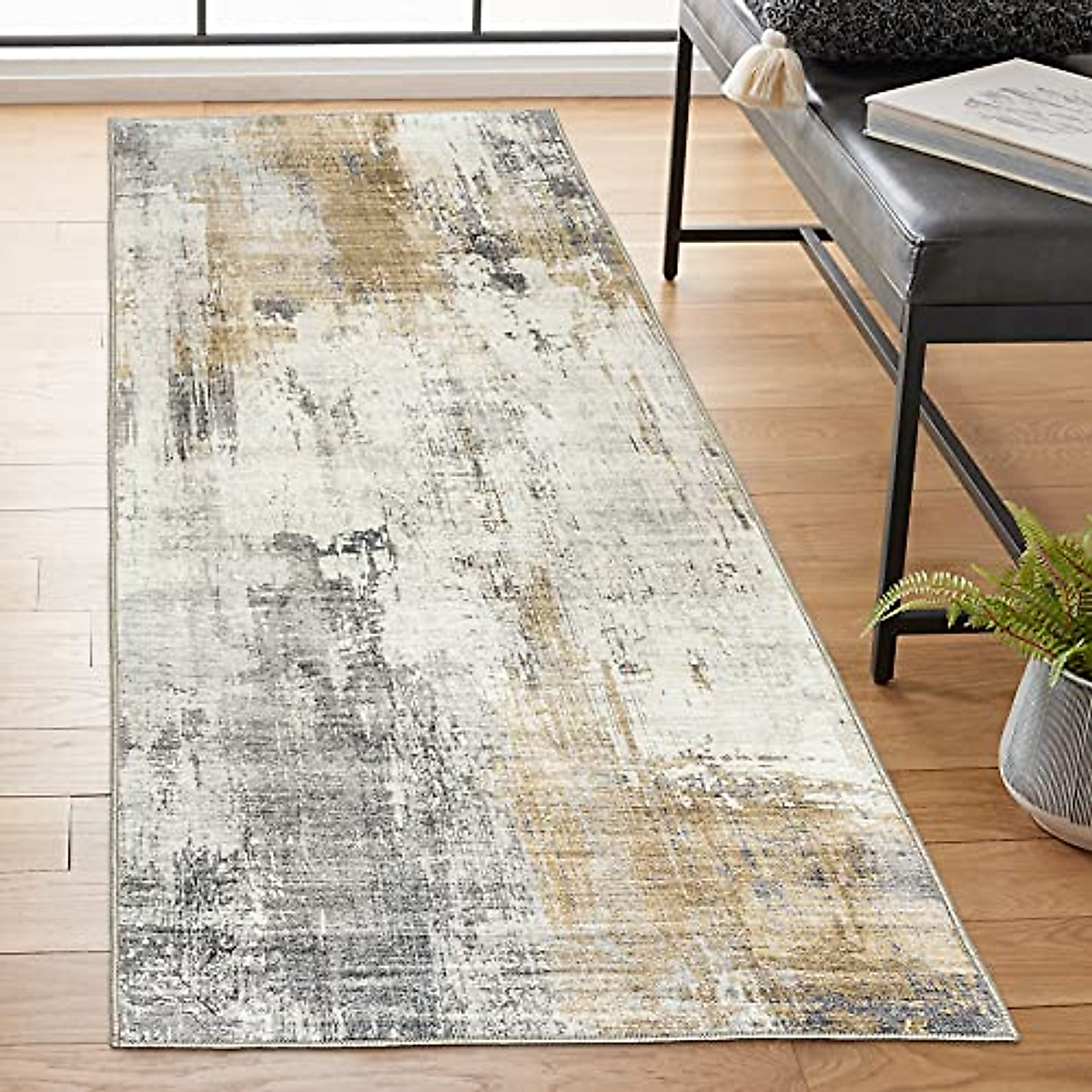ReaLife Machine Washable Rug - Stain Resistant, Non-Shed - Eco-Friendly, Non-Slip, Family & Pet Friendly - Made from Premium Recycled Fibers - Abstract Modern - Beige, Gray, Ivory, 2'6" x 8'
