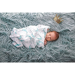 Adam & Elsa Baby Swaddling Blankets Organic Silky Soft Muslin Cotton Bamboo - Exclusive Prints - Boys & Girls Unique Gift Box - Unisex 4 Pack Oversized (Aqua Blue Wish Upon Star & Moon)