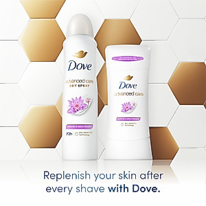 Dove Advanced Care Antiperspirant Deodorant Spray Waterlily & Sakura Blossom 3 Count Moisturizing for After-Shaving Care 72-hour that boost skin's ceramide levels for Soft Underarms 3.8 oz