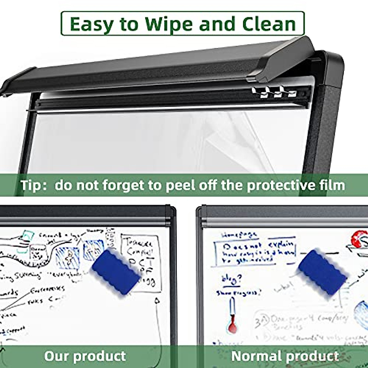 Mobile Whiteboard, Magnetic Dry Erase Board with Stand 40x28 inch, Height Adjustable Flipchart Easel Movable Rolling Stand White Board on Wheels with Dry Erase Markers, Magnets, Eraser (Black)