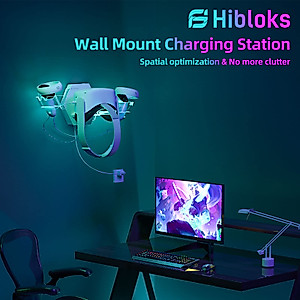 HiBloks RGB Wall Mount Charging Station for Meta/Oculus Quest 2 Accessories, Magnetic Controller & Headest Charger with 2 Rechergeable Batteries, Battery Cover and USB-C Charger Cable